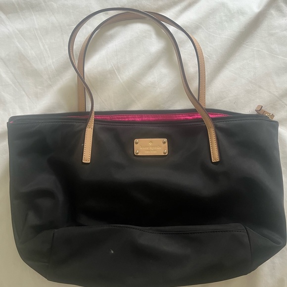 kate spade | Bags | Kate Space Black Tote Purse With Zipper And Inside ...